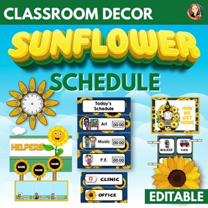 Sunflower Classroom Schedule Set, Editable Decor, Sunflower Classroom ...