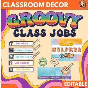 Editable Groovy Retro Classroom Decor, Class Job Chart, Classroom ...