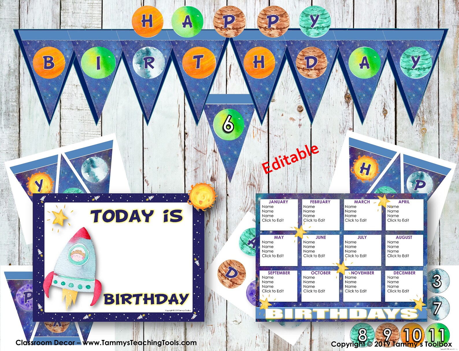 Galaxy Outer Space Classroom Decor Bundle Editable, Printable Space ...