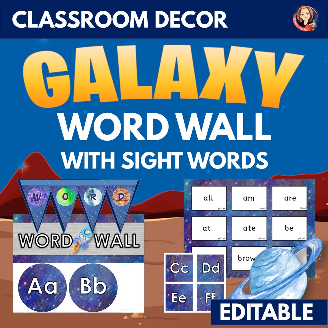 Sight Word and Phonics Word Wall in Galaxy Outer Space Theme, Printable ...