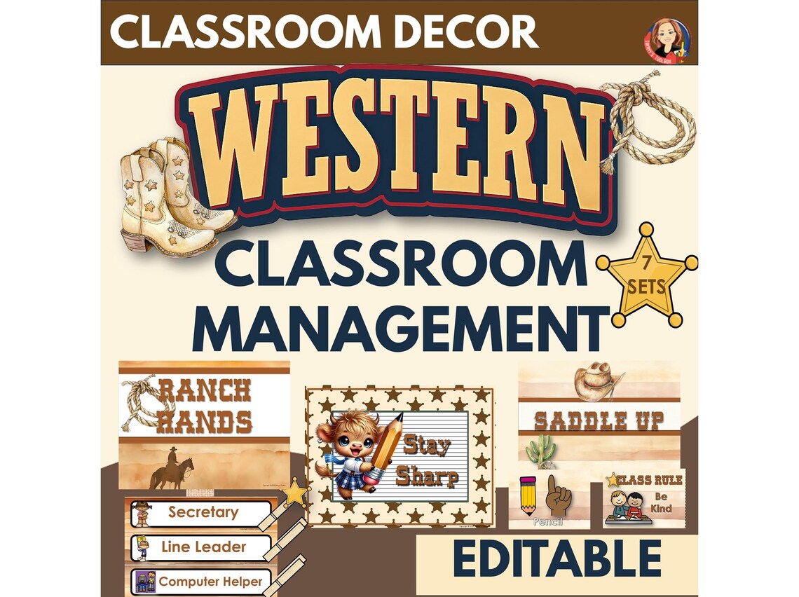 Western Classroom Management Set | Editable Behavior Chart, Class Jobs ...