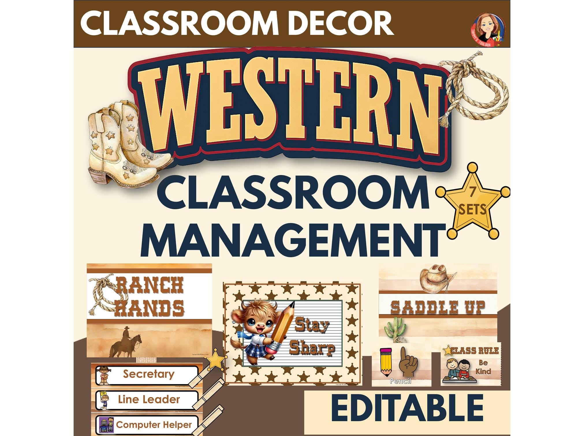 Western Classroom Management Set | Editable Behavior Chart, Class Jobs ...