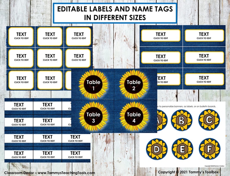 Sunflower Classroom Decor Set Editable - Etsy