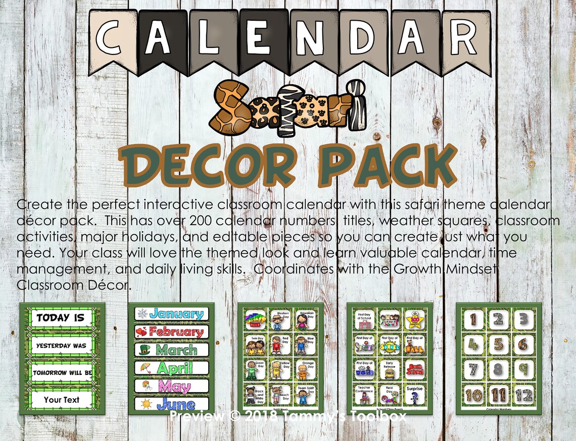 Jungle Safari Decor Calendar and Class Schedule Editable, Safari ...