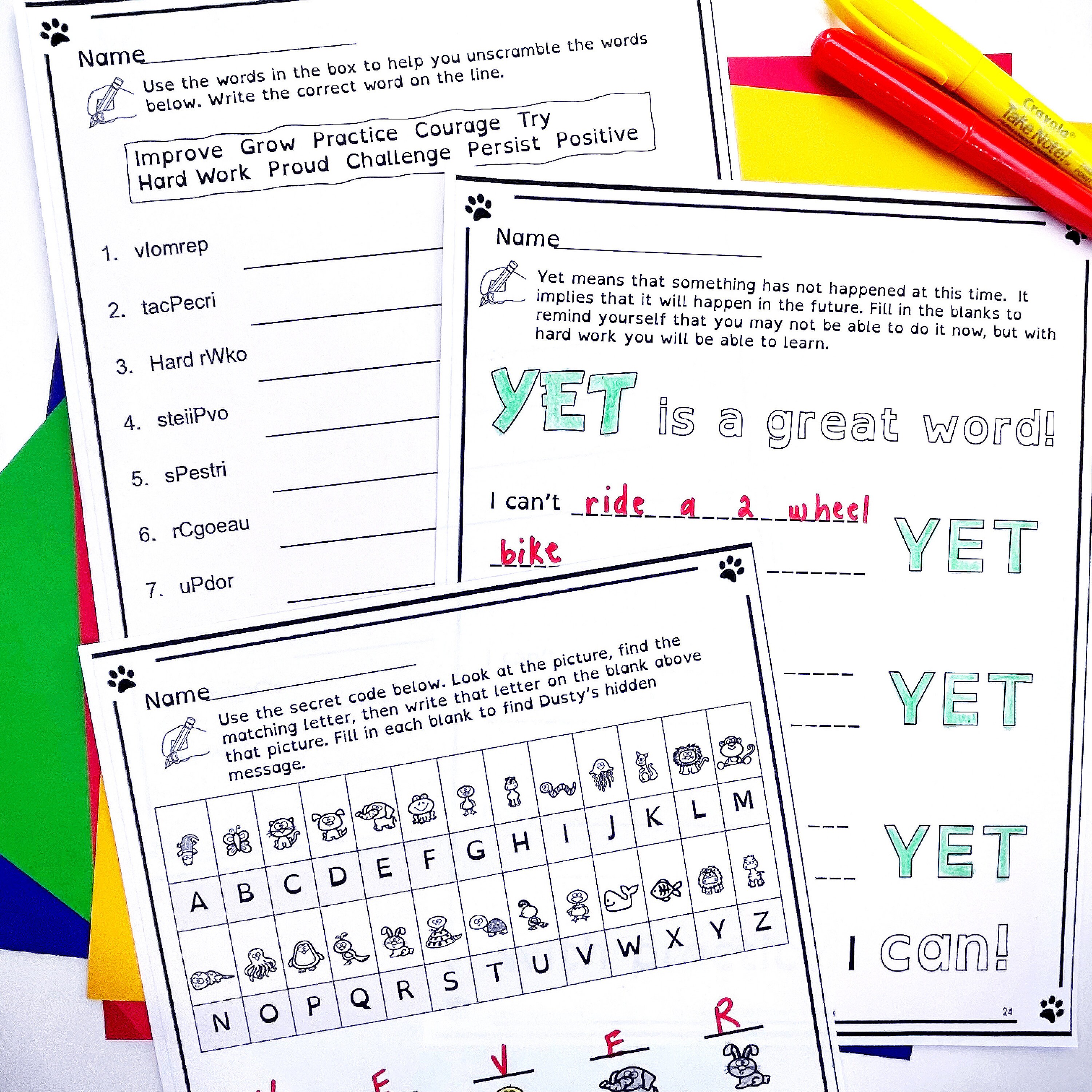 Growth Mindset Worksheets Coloring Pages and Activities, Dog Coloring ...