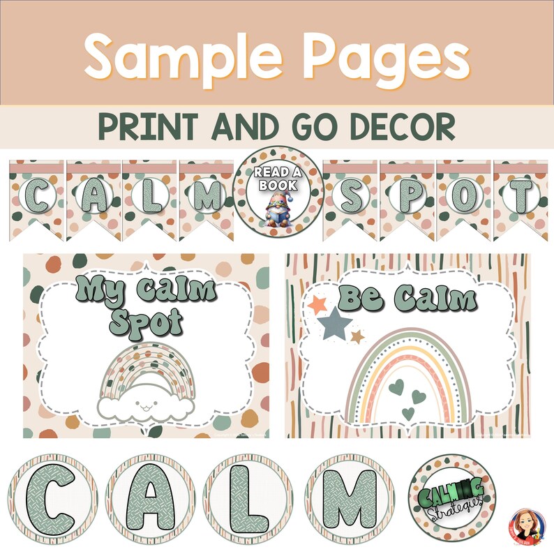Boho Rainbow Calming Corner Kit With Strategies, Feelings Posters, and ...