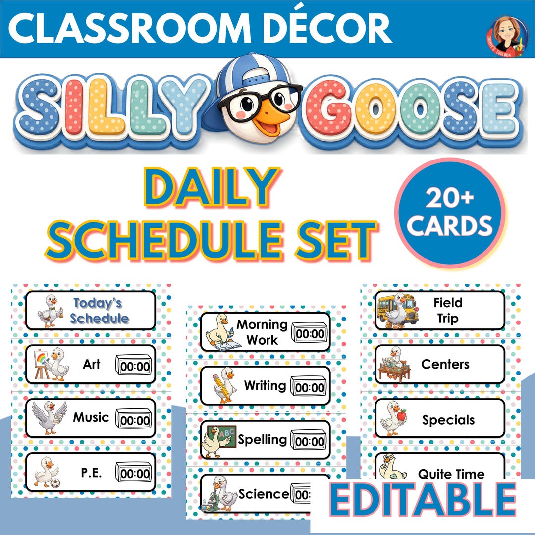 Silly Goose Theme Visual Schedule Cards Classroom Decor, Editable Daily ...