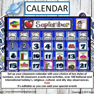 Editable Classroom Calendar in Galaxy Outer Space Theme, Customizable ...