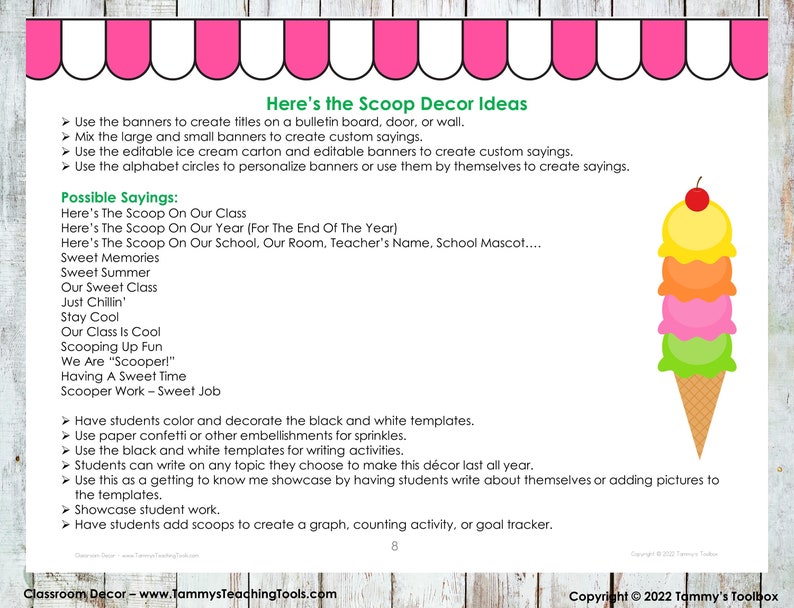 Summer Bulletin Board Kit With Writing Activities in Ice Cream Theme - Etsy
