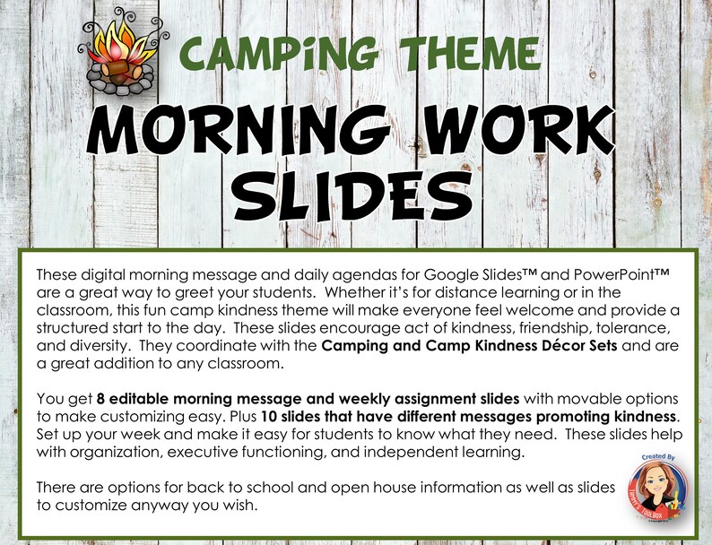 Classroom Morning Slides Templates in Camping Theme - Etsy