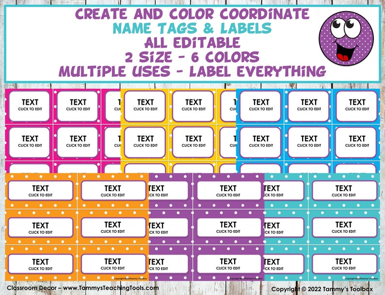 Editable Desk Nameplates Name Tags and Table Labels in Polka Dot ...