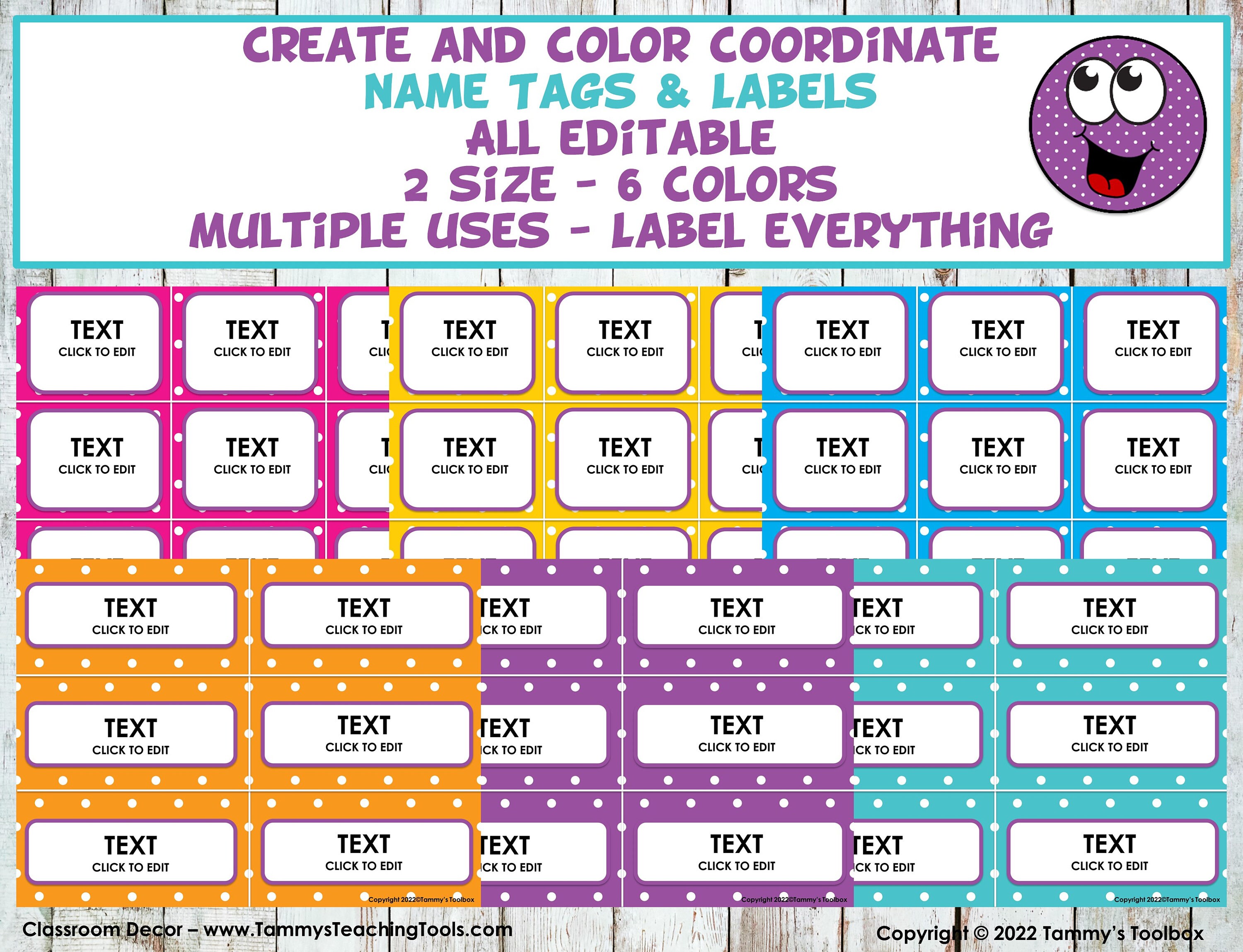 Editable Desk Nameplates Name Tags and Table Labels in Polka Dot ...