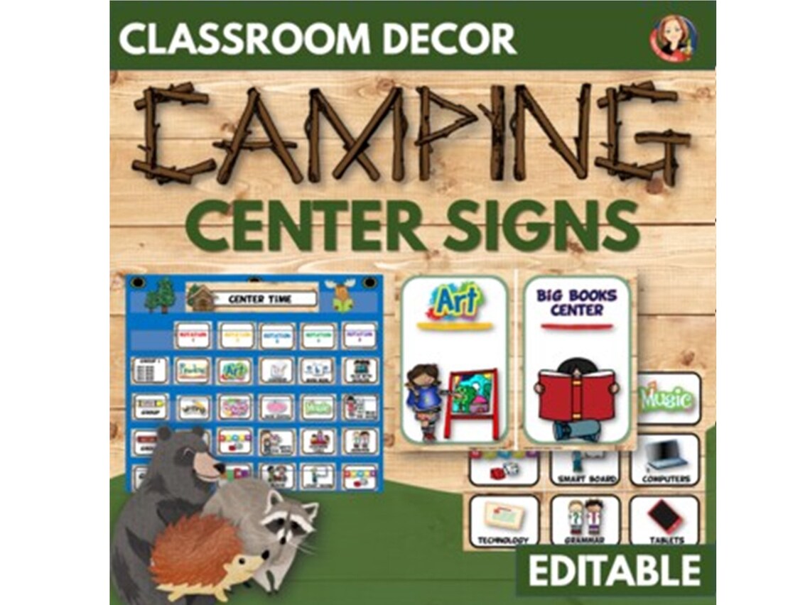 Rustic Camping Classroom Center Posters, Editable Labels, Printable ...