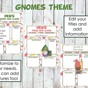 Classroom Newsletter Templates in Gnomes Theme, Printable Newsletter ...