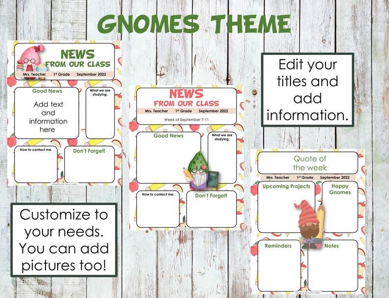 Classroom Newsletter Templates in Gnomes Theme, Printable Newsletter ...