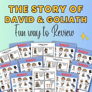 Bible Bingo, Bible Lesson Review Game for Kids, David and Goliath ...