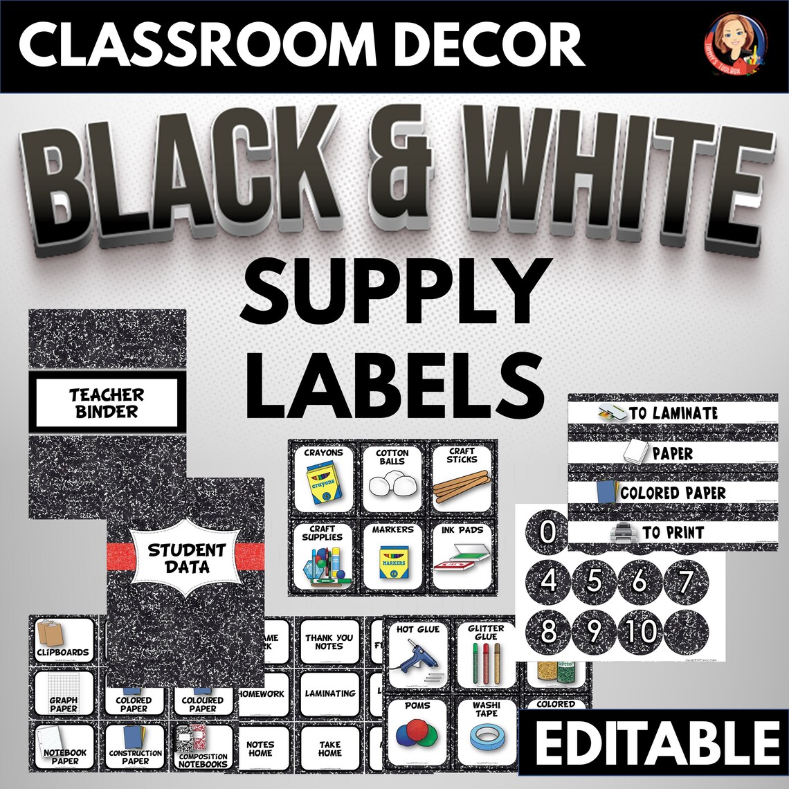 Black and White Supply Labels Classroom Decor - Etsy