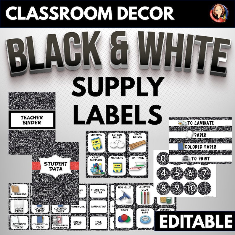 Black and White Supply Labels Classroom Decor - Etsy