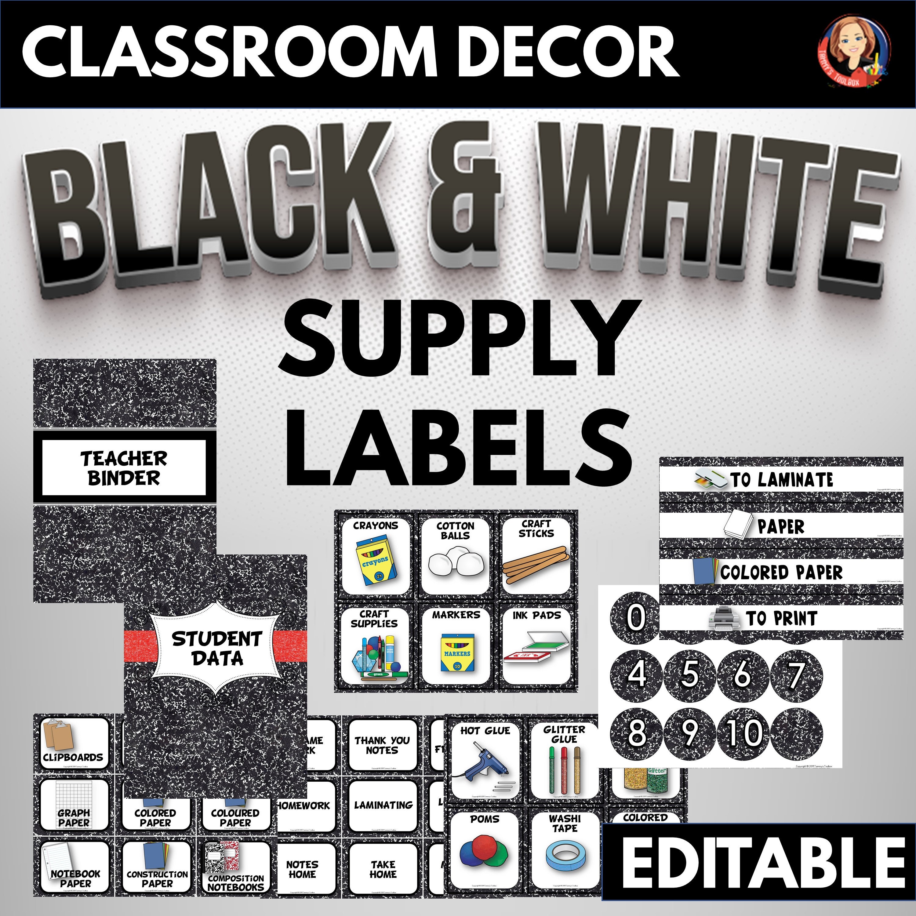 Black and White Supply Labels Classroom Decor - Etsy