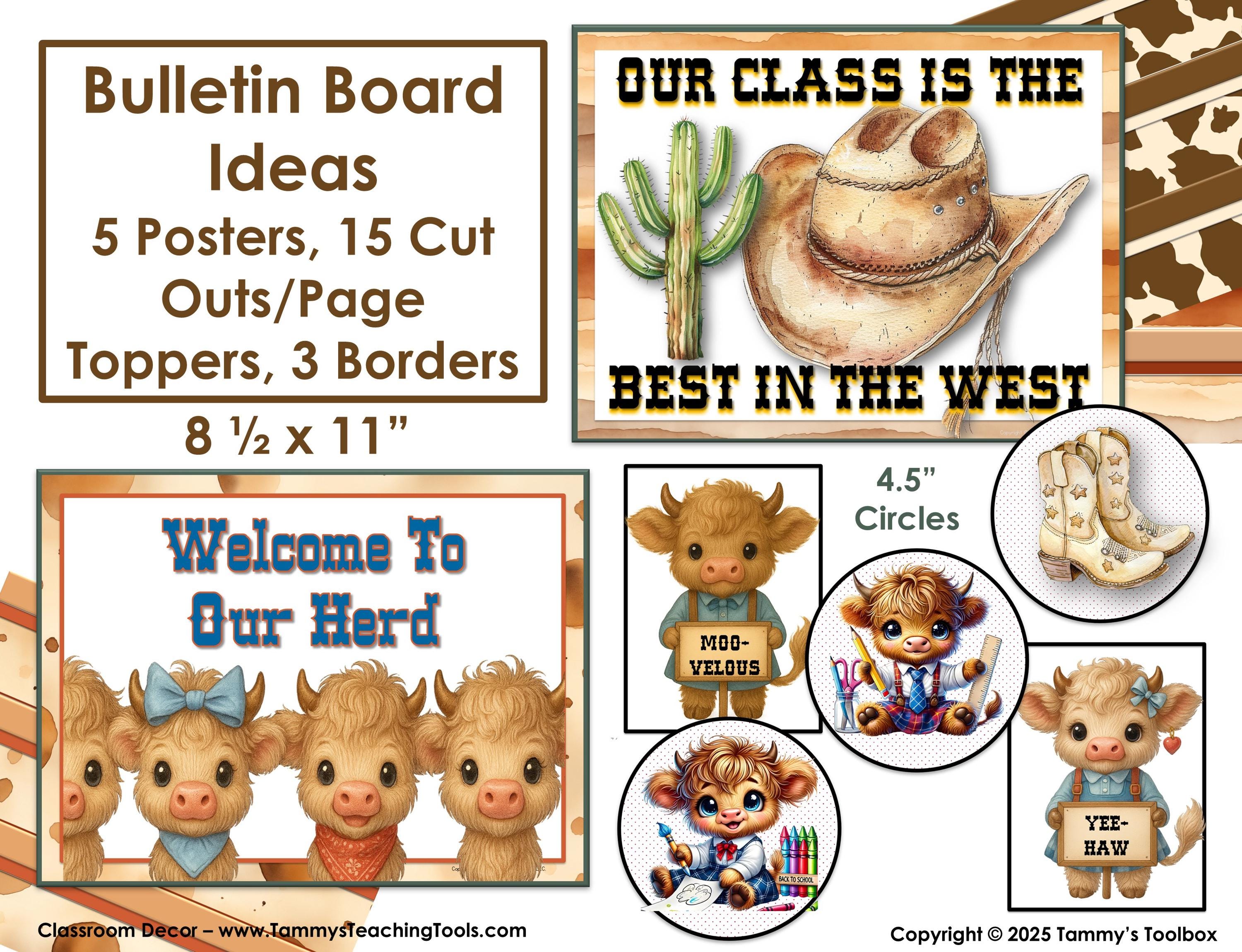 Western Classroom Decor Bundle With Highland Cows | Editable Bulletin ...
