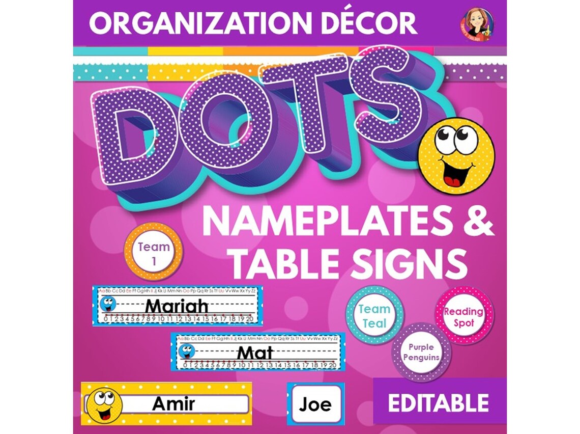 Editable Desk Name Plates, Class Name Tags, and Table Signs in Bright ...