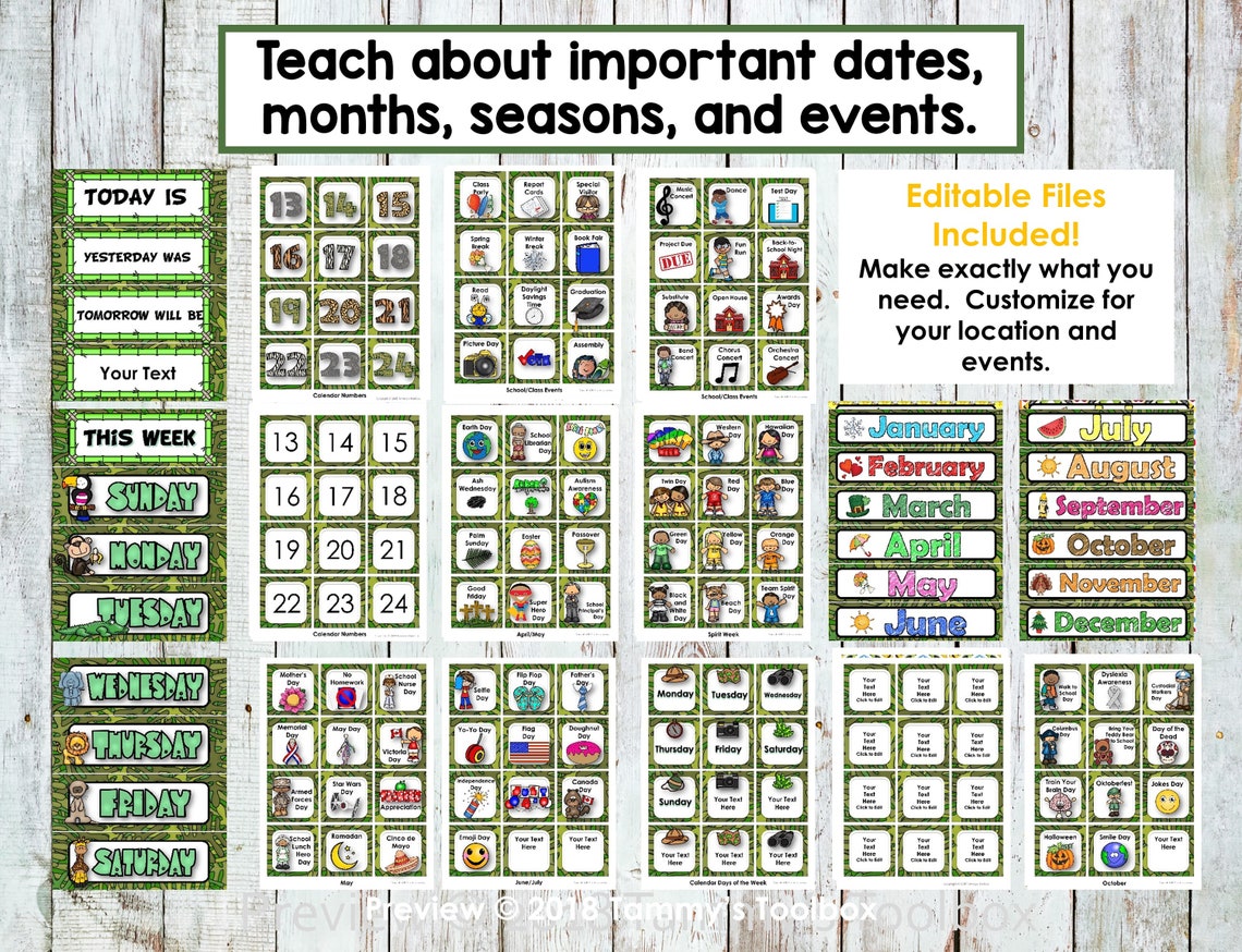 Jungle Safari Decor Calendar and Class Schedule Editable, Safari ...