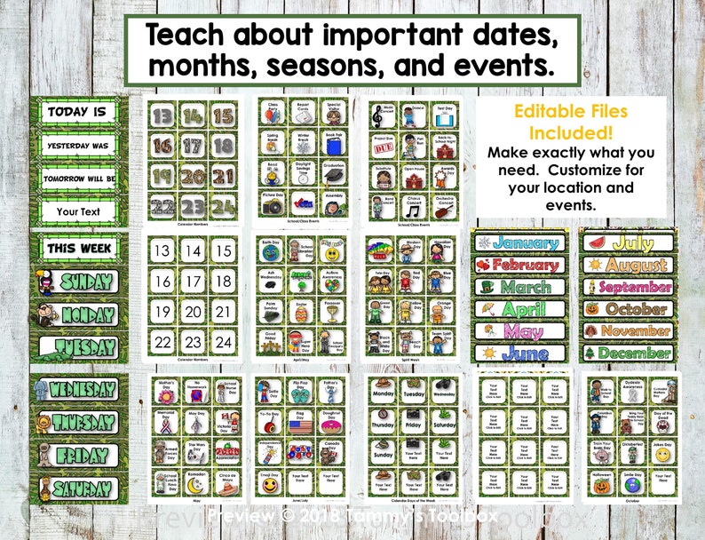 Jungle Safari Decor Calendar and Class Schedule Editable, Safari ...