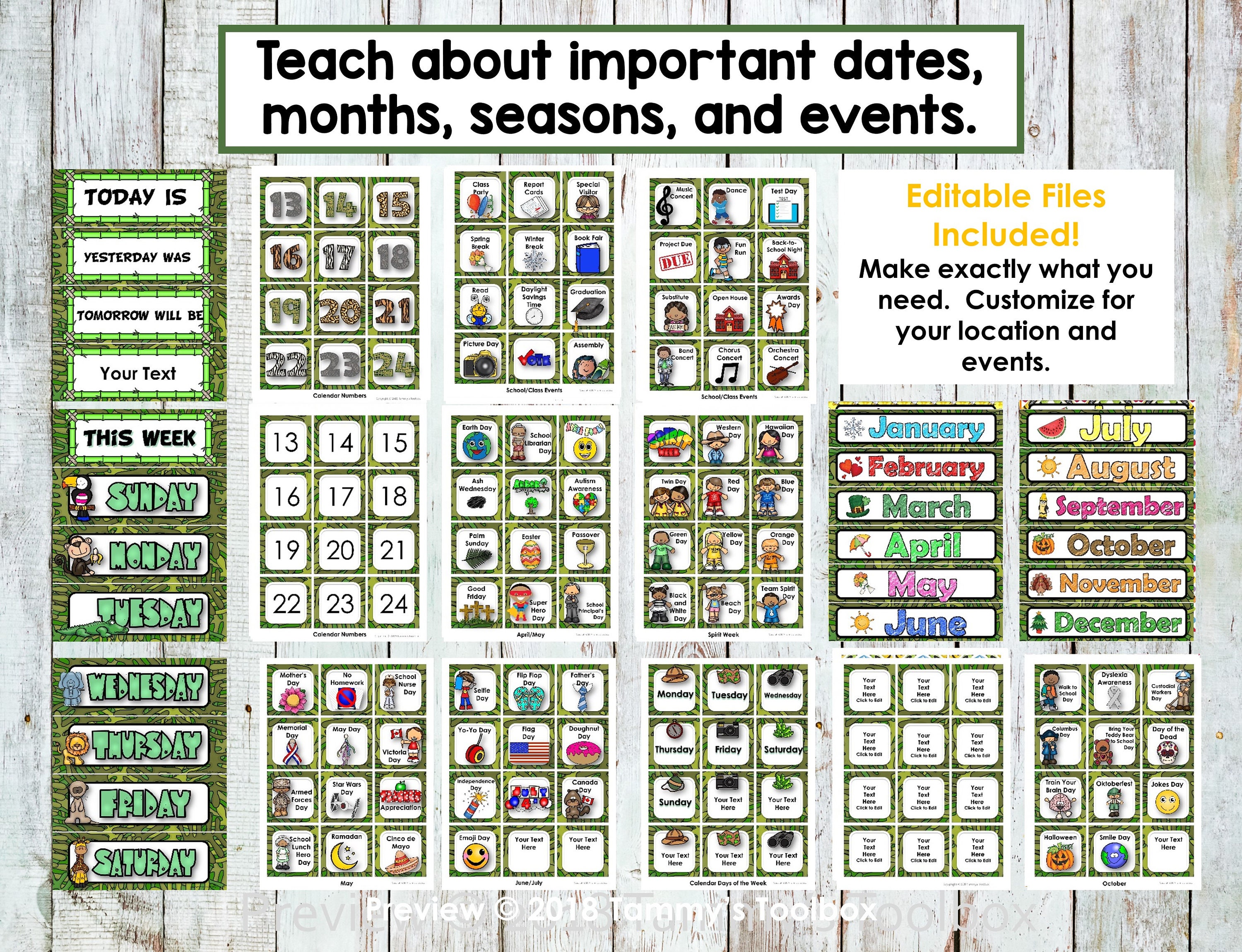 Jungle Safari Decor Calendar and Class Schedule Editable, Safari ...
