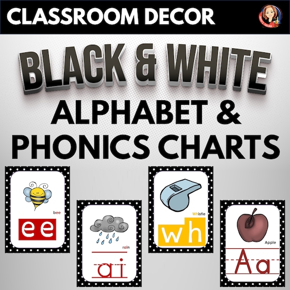 Alphabet and Phonics Anchor Charts With Black and White - Etsy
