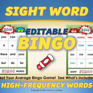 Editable Sight Word Bingo Game Set for High-frequency Words - 30 Unique ...