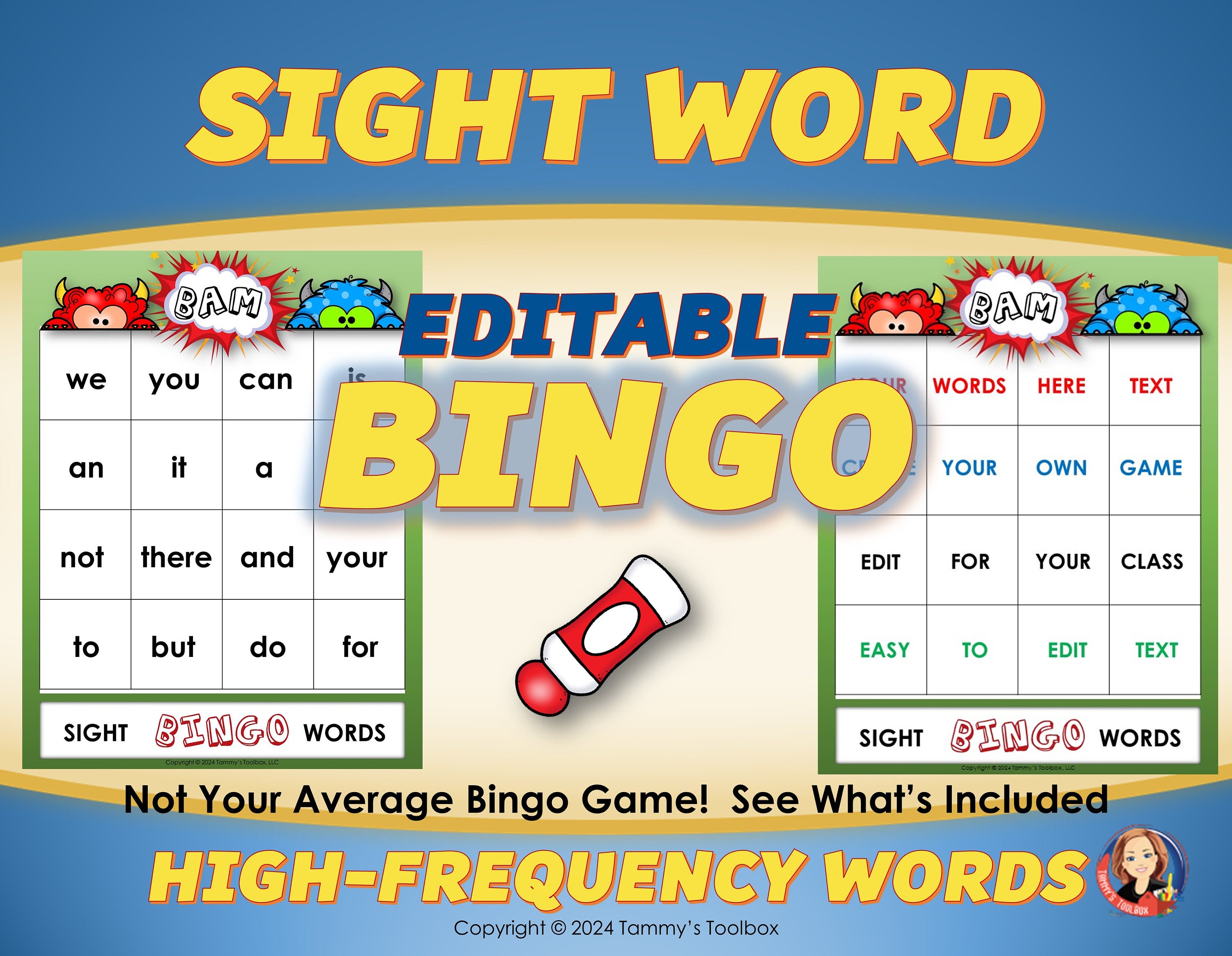 Editable Sight Word Bingo Game Set for High-frequency Words - 30 Unique ...