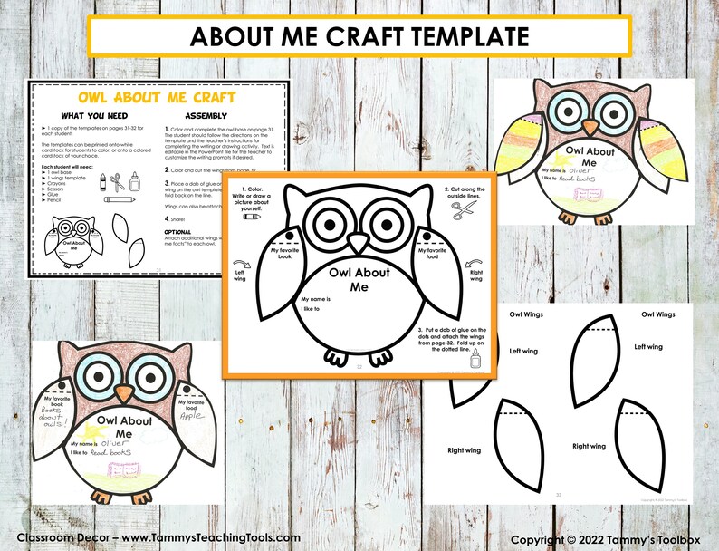 Owl Theme Bulletin Board, Owl Craft Set, Classroom Decor, All About Me ...