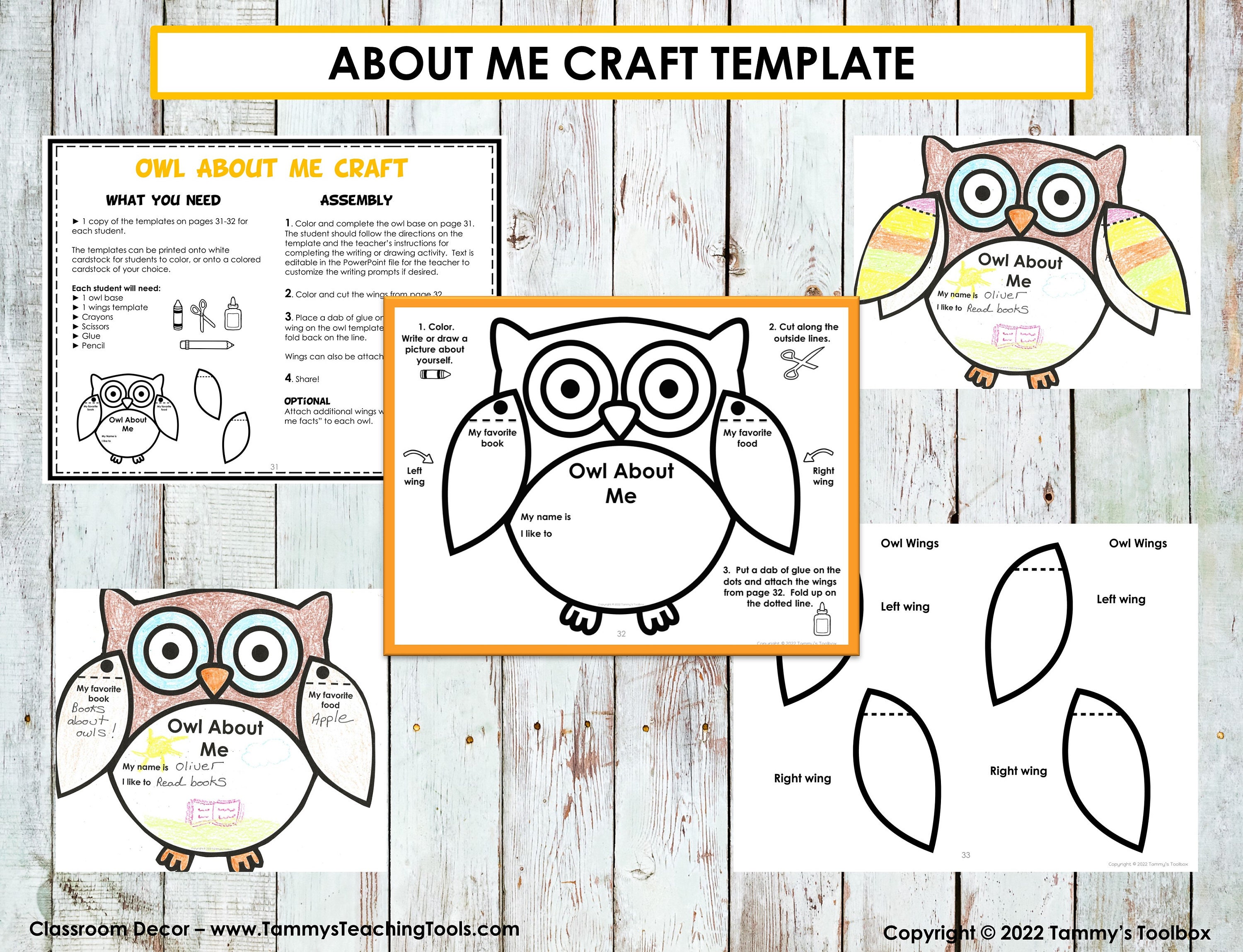 Owl Theme Bulletin Board, Owl Craft Set, Classroom Decor, All About Me ...