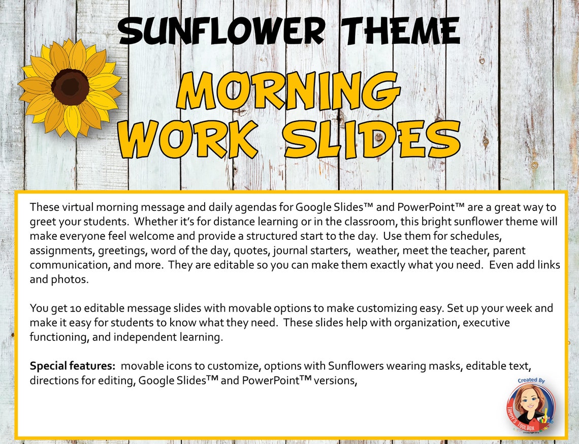 Digital Morning Meeting and Assignment Slides in Sunflower Theme - Etsy