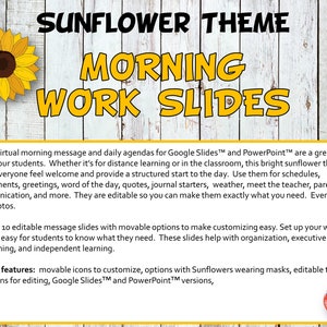 Digital Morning Meeting and Assignment Slides in Sunflower Theme - Etsy
