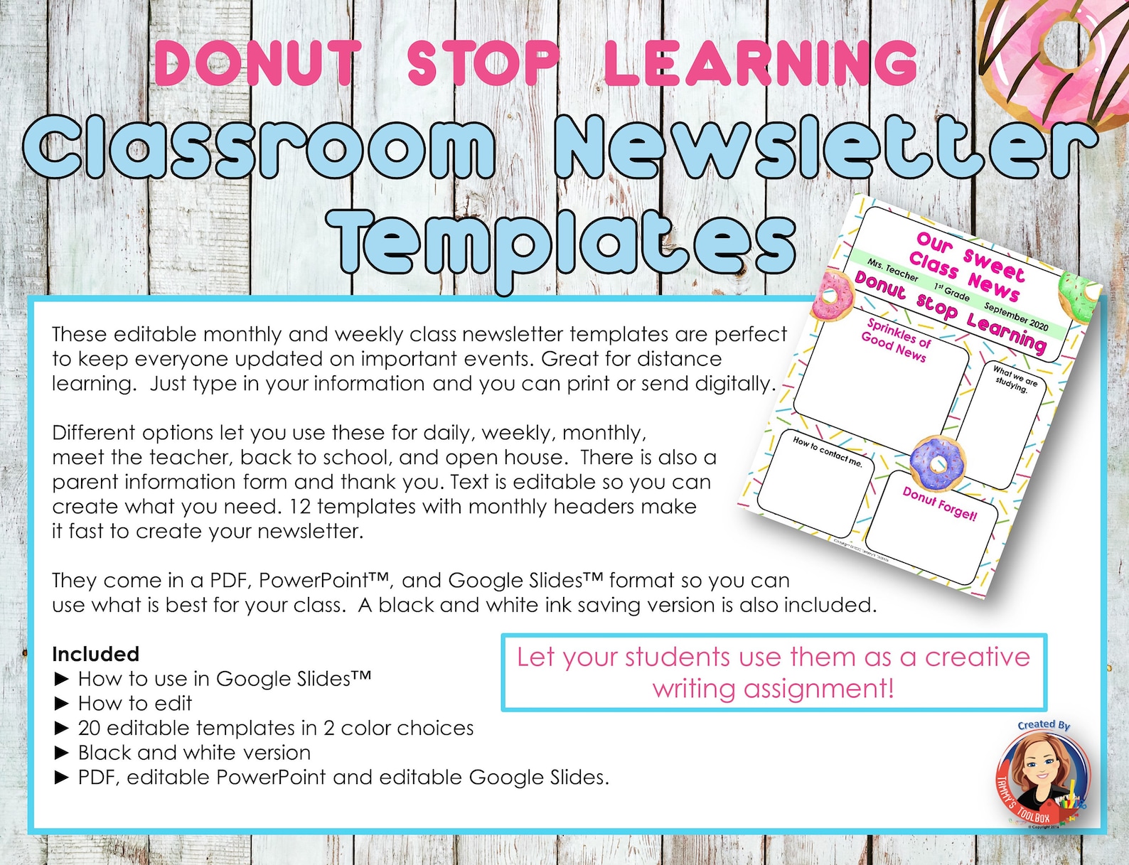 Digital and Printable Classroom Newsletter Templates in Donut Theme ...