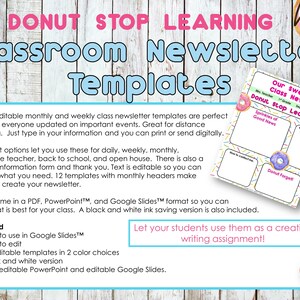 Digital and Printable Classroom Newsletter Templates in Donut Theme ...