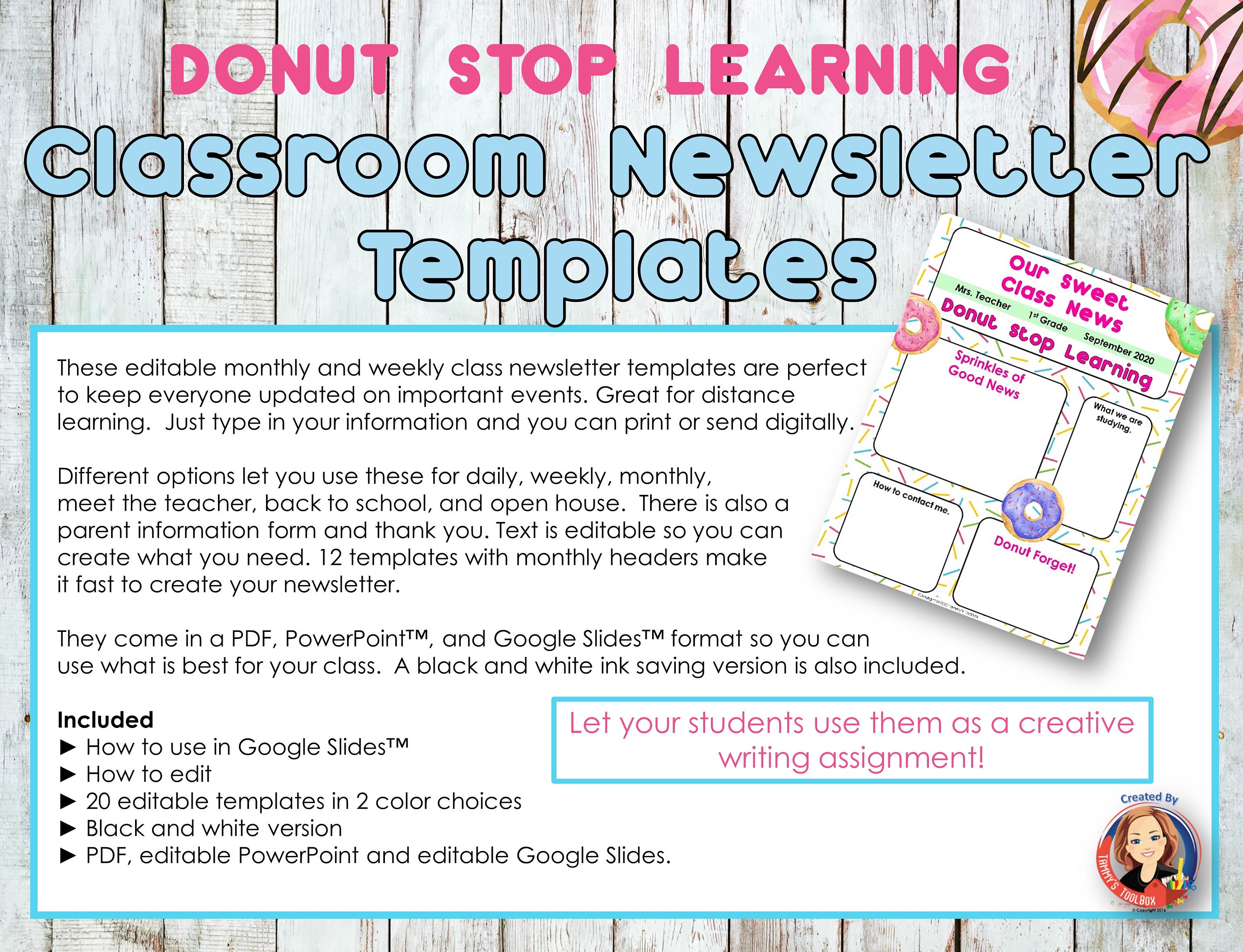Digital and Printable Classroom Newsletter Templates in Donut Theme ...
