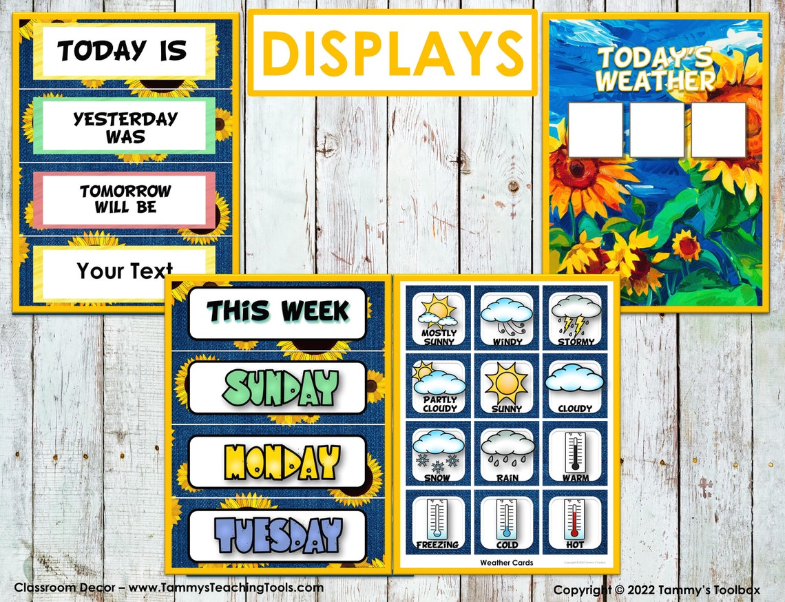 Sunflower Classroom Calendar Decor Set Editable, Sunflower Bulletin ...