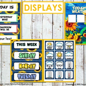 Sunflower Classroom Calendar Decor Set Editable, Sunflower Bulletin ...