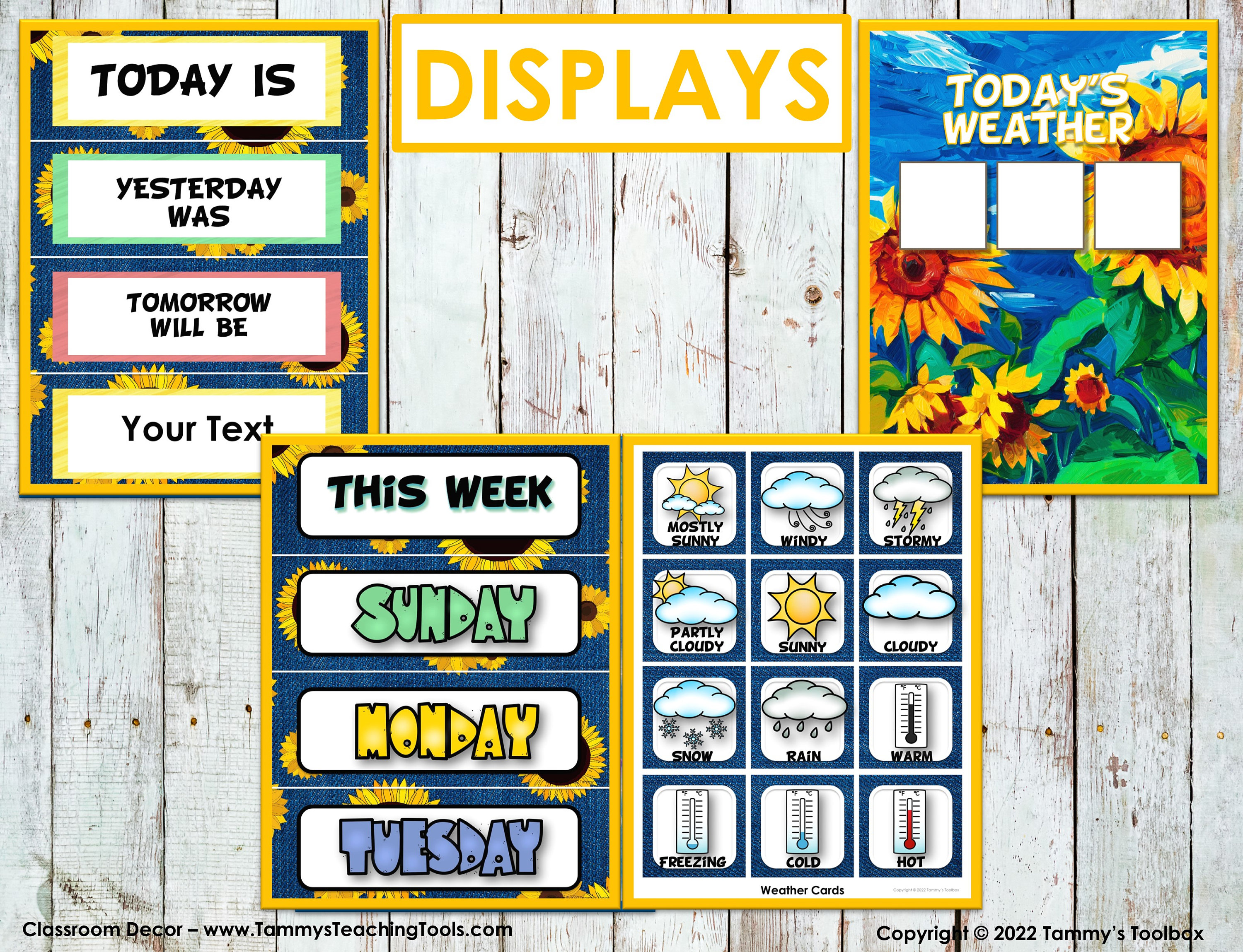 Sunflower Classroom Calendar Decor Set Editable, Sunflower Bulletin ...