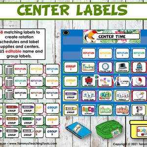 Editable Classroom Centers Labels in Tropical Theme, Printable Tropical ...