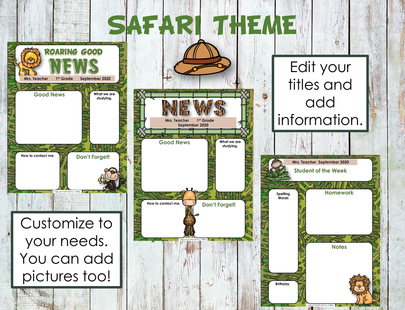 Digital and Printable Classroom Newsletters in Jungle Safari, Editable ...