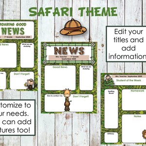 Digital and Printable Classroom Newsletters in Jungle Safari, Editable ...