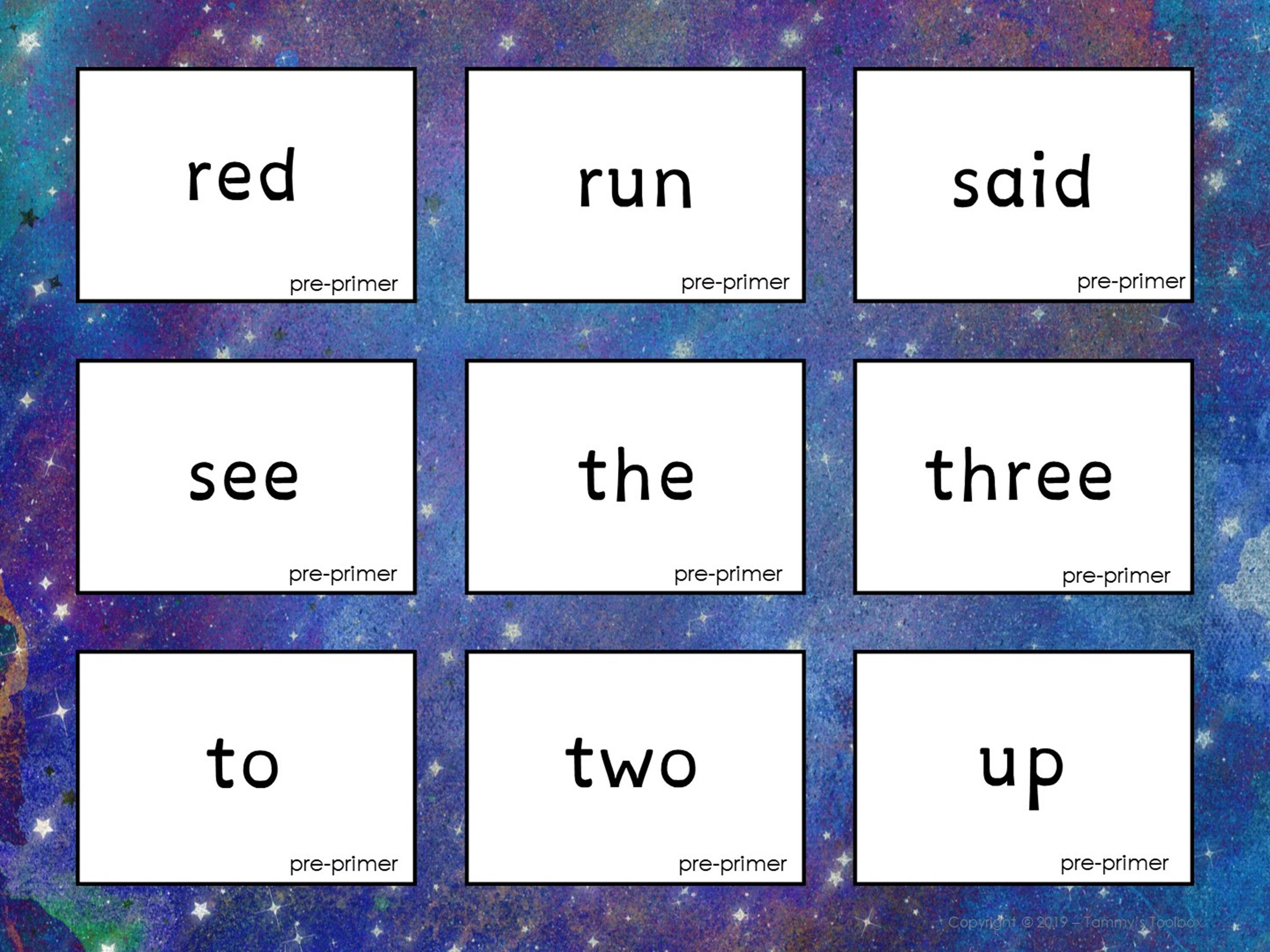 Sight Word and Phonics Word Wall in Galaxy Outer Space Theme, Printable ...