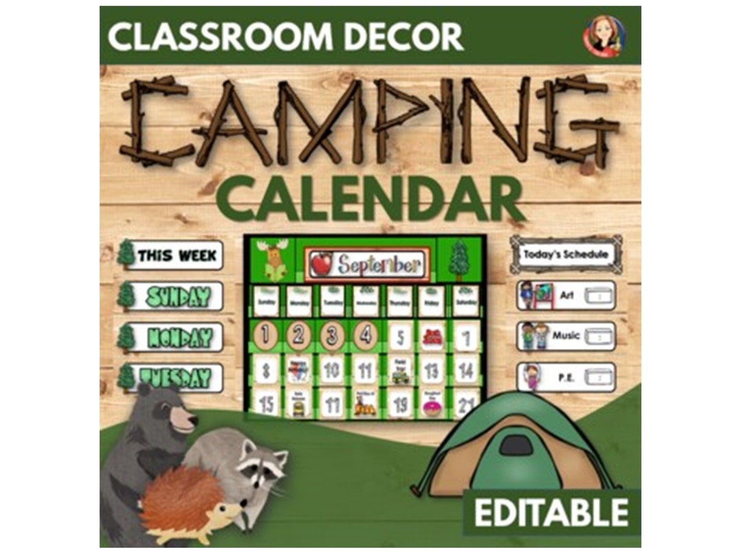 Editable Classroom Calendar in a Camping Theme, Printable Rustic ...