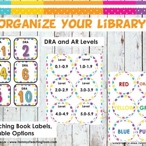 Classroom Library Book Bin Labels in Bright Polka Dots Classroom Decor ...