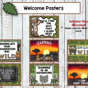 Editable Safari Jungle Theme Classroom Decor Printables, Growth Mindset ...