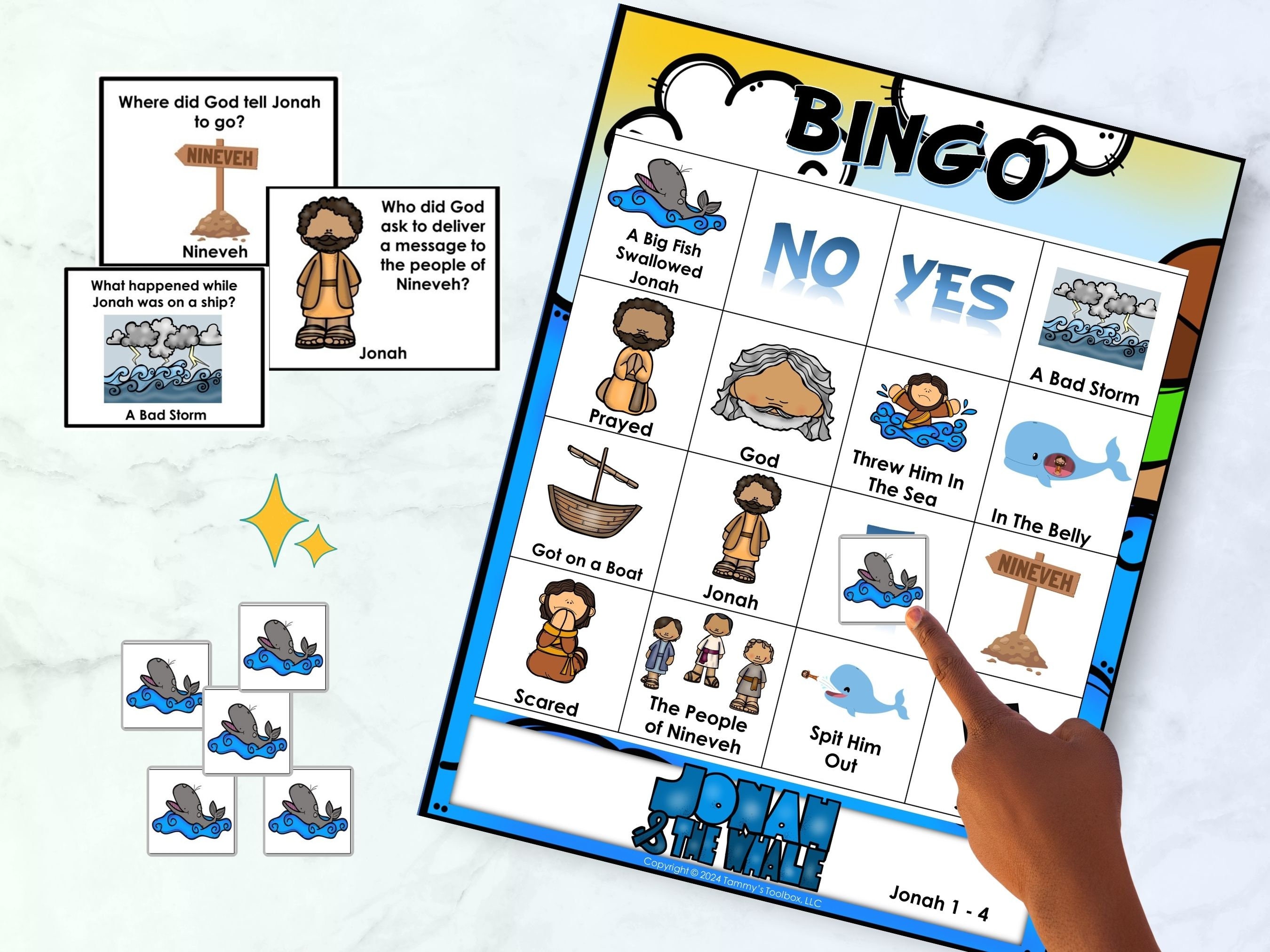 Bible Bingo, Bible Lesson Review Game for Kids, the Story of Jonah ...