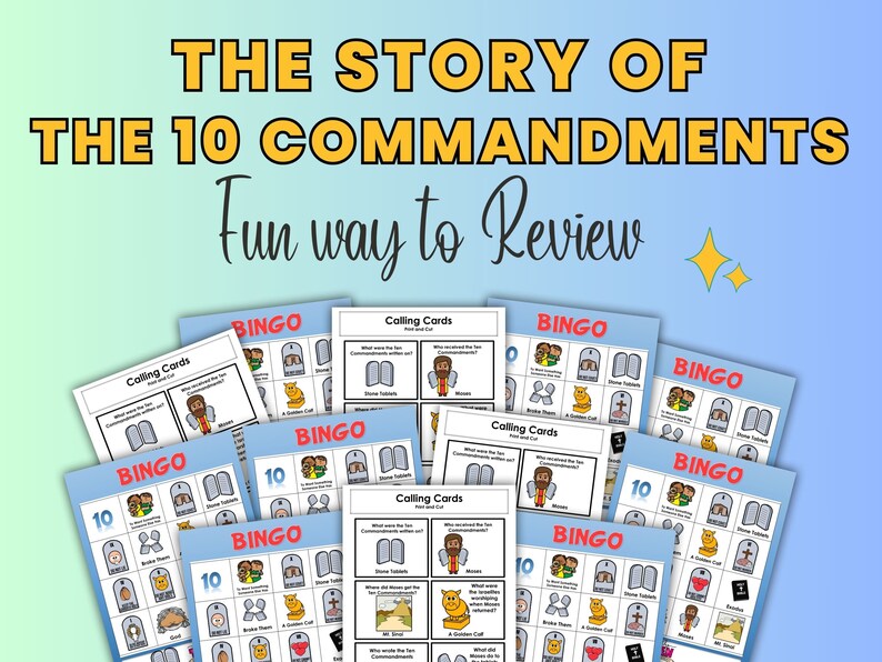 Bible Bingo, Bible Lesson Review Game for Kids, the Ten Commandments ...